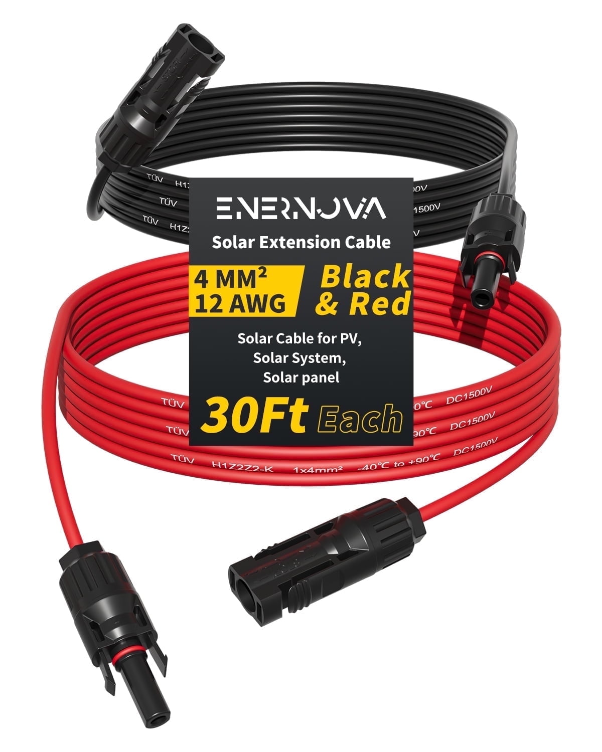 Solar Extension Cable 30Ft 12AWG, Solar Wire with Tool-Free Solar ...