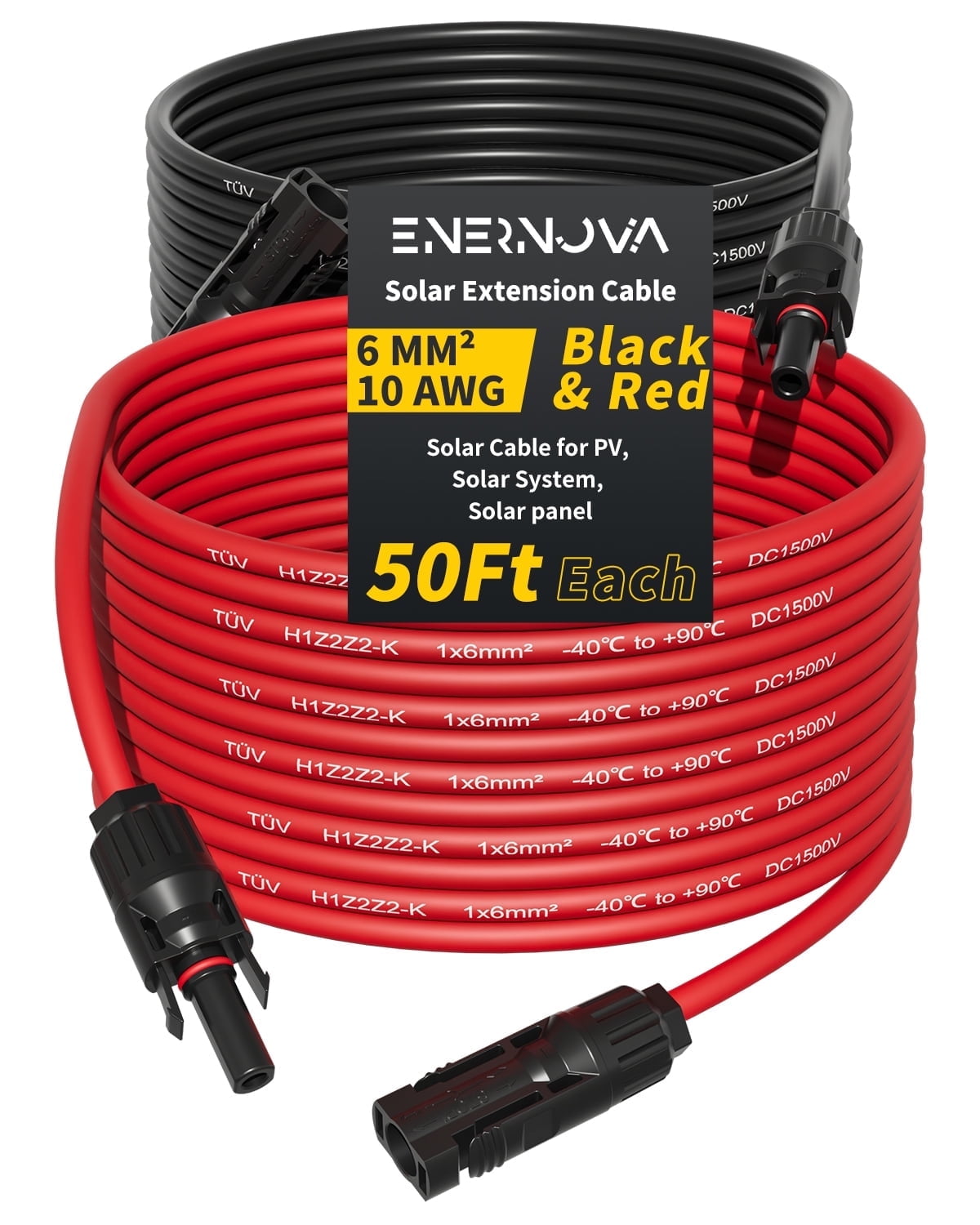 Solar Extension Cable 50Ft 10AWG, Solar Wire with Tool-Free Solar ...