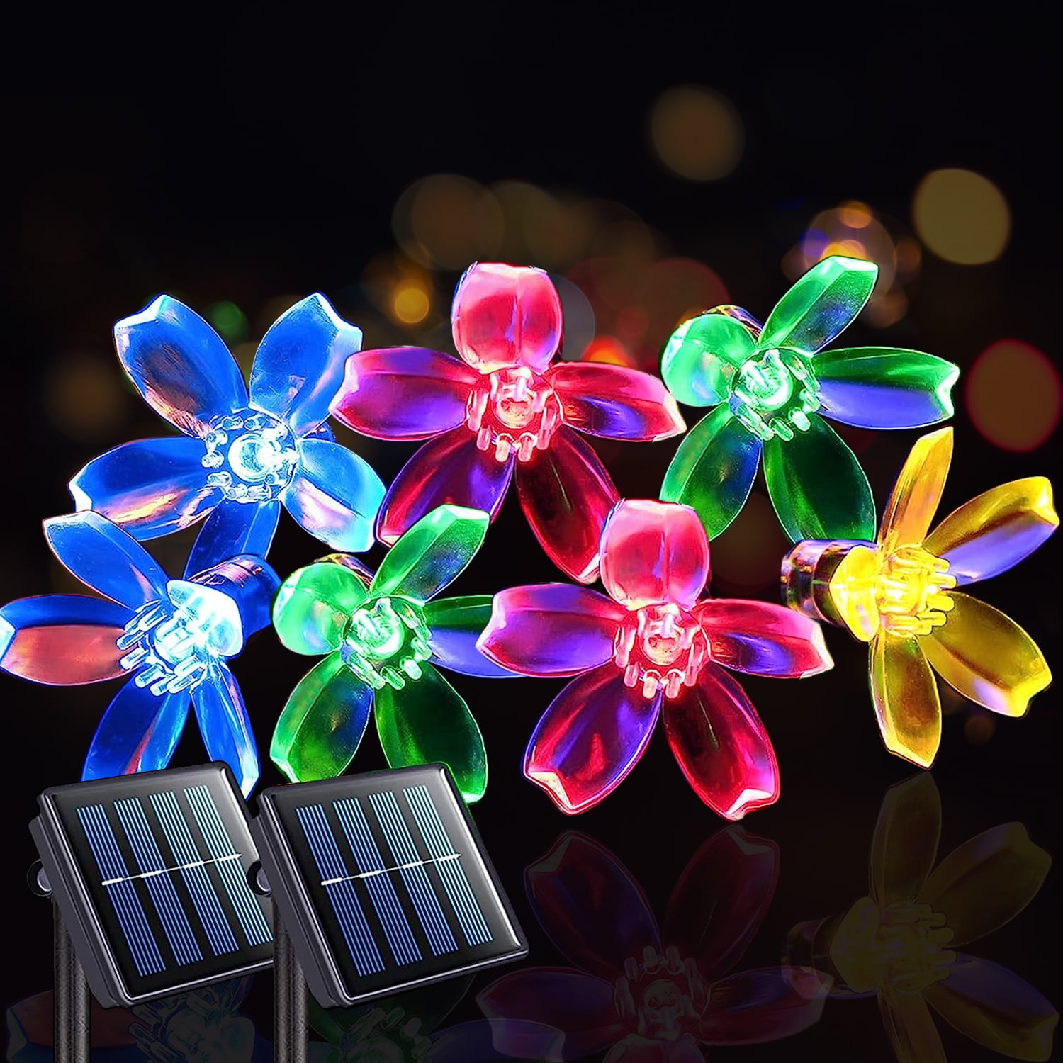 Solar Fairy Blossom Flower String Lights - 22.96ft 50 LED Multi Color Outdoor Decorative Lights ...