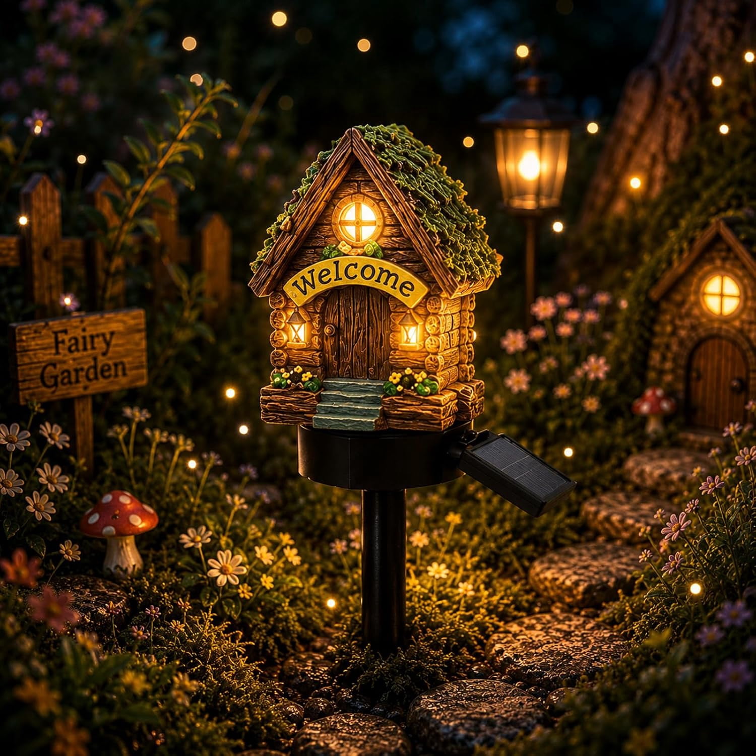 Solar Fairy Tale Mushroom Cottage Garden Light, House Solar Garden ...