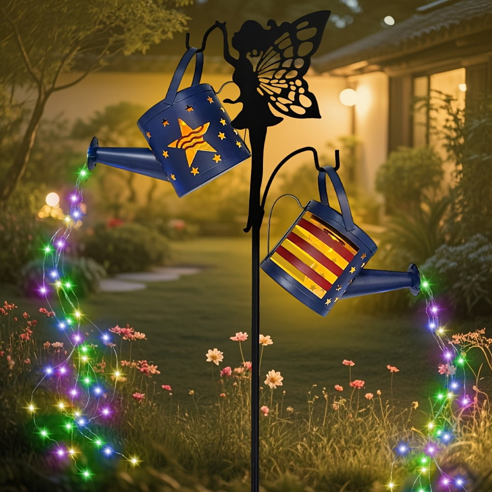 Solar Fairy Waterfall Kettle Lights, Metal Water Can LED String Lights ...