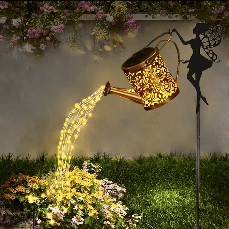 Solar Fairy Watering Can Lights Vintage Metal Garden Decor Outdoor ...
