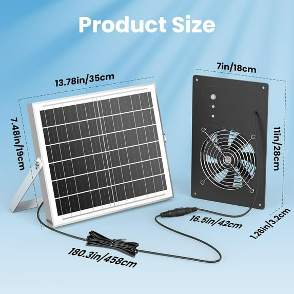 Solar Fan with Battery 15000 mAh and Timer - 25W Powered Exhaust Fan ...