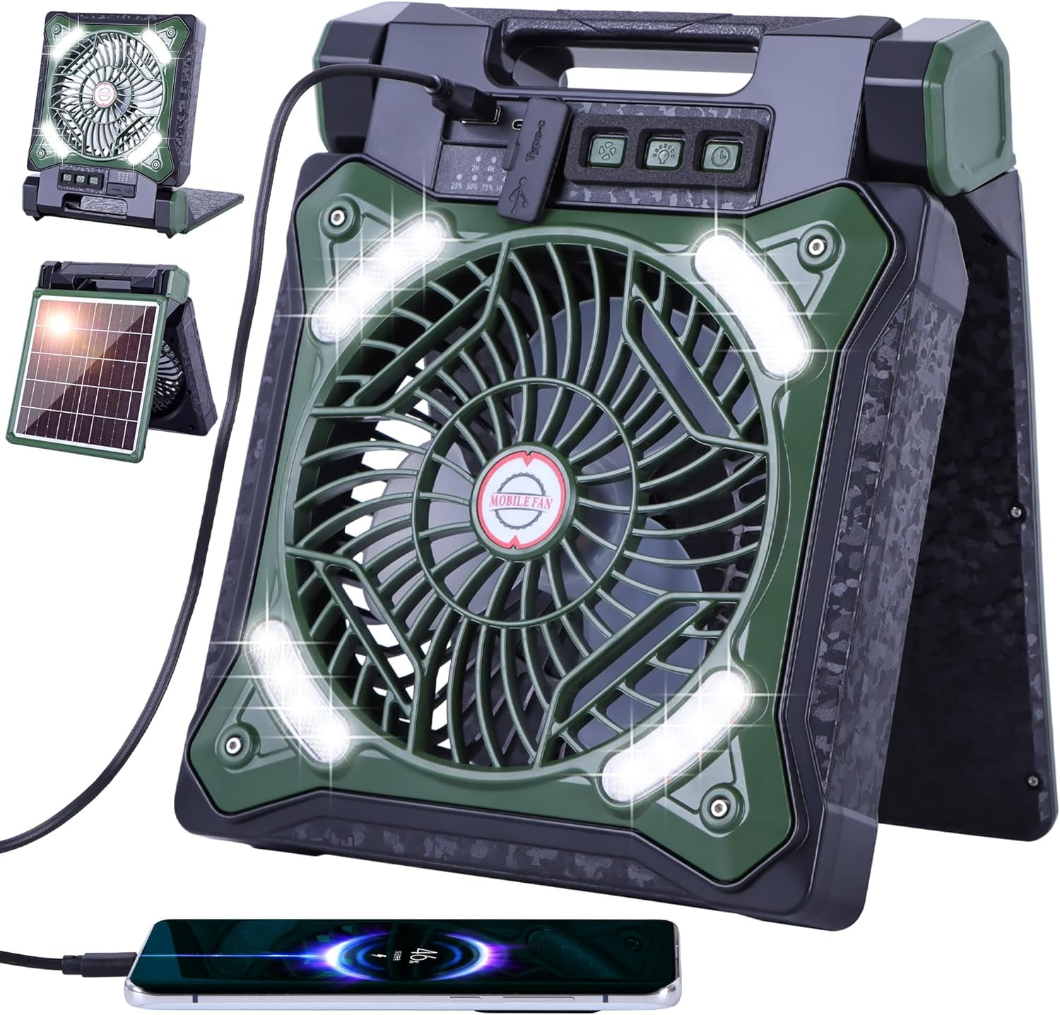 Solar Fan Battery Powered Fan, Rechargeable Fan Solar Camping Fan with ...