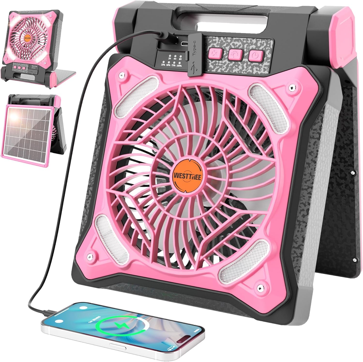 Solar Fan Battery Powered Rechargeable Solar Camping Fan with Led ...