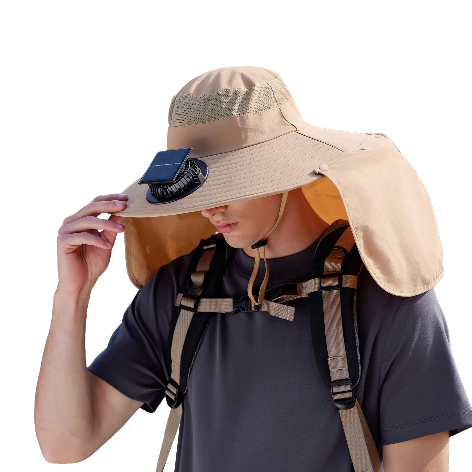Solar Fan Bucket Hat for Men Women UPF50+ Sun Wide Brim Outdoor Sports ...
