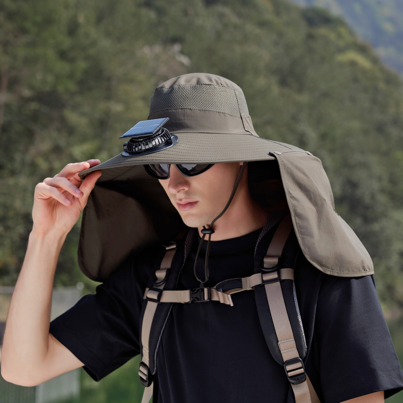 Solar Fan Bucket Hat For Men Women UPF50+ Sun Wide Brim Outdoor Sports ...