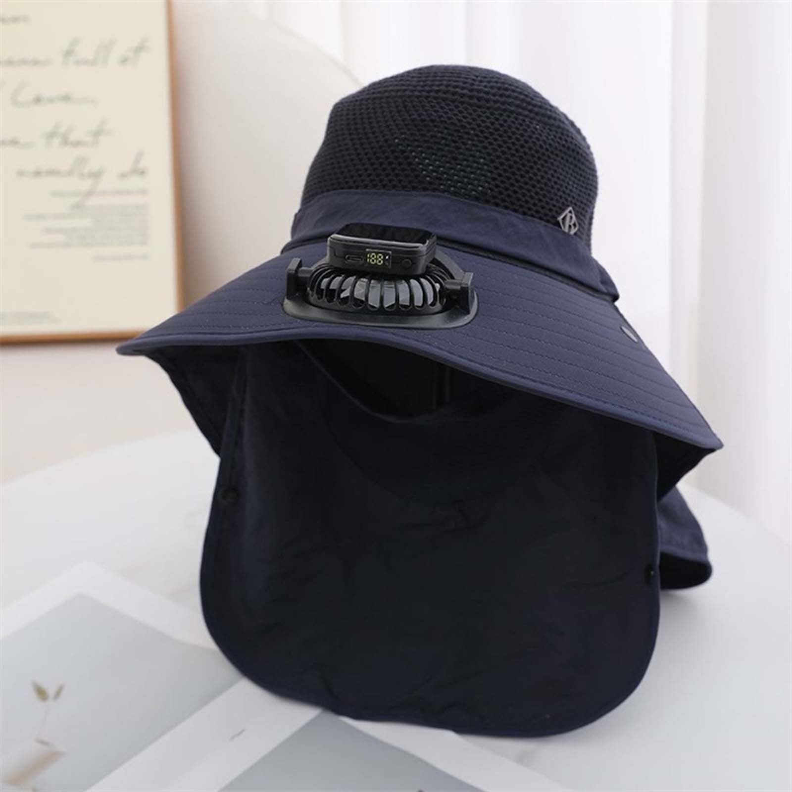 Solar Fan Bucket Hat For Men Women UPF50+ Sun Wide Brim Outdoor Sports ...