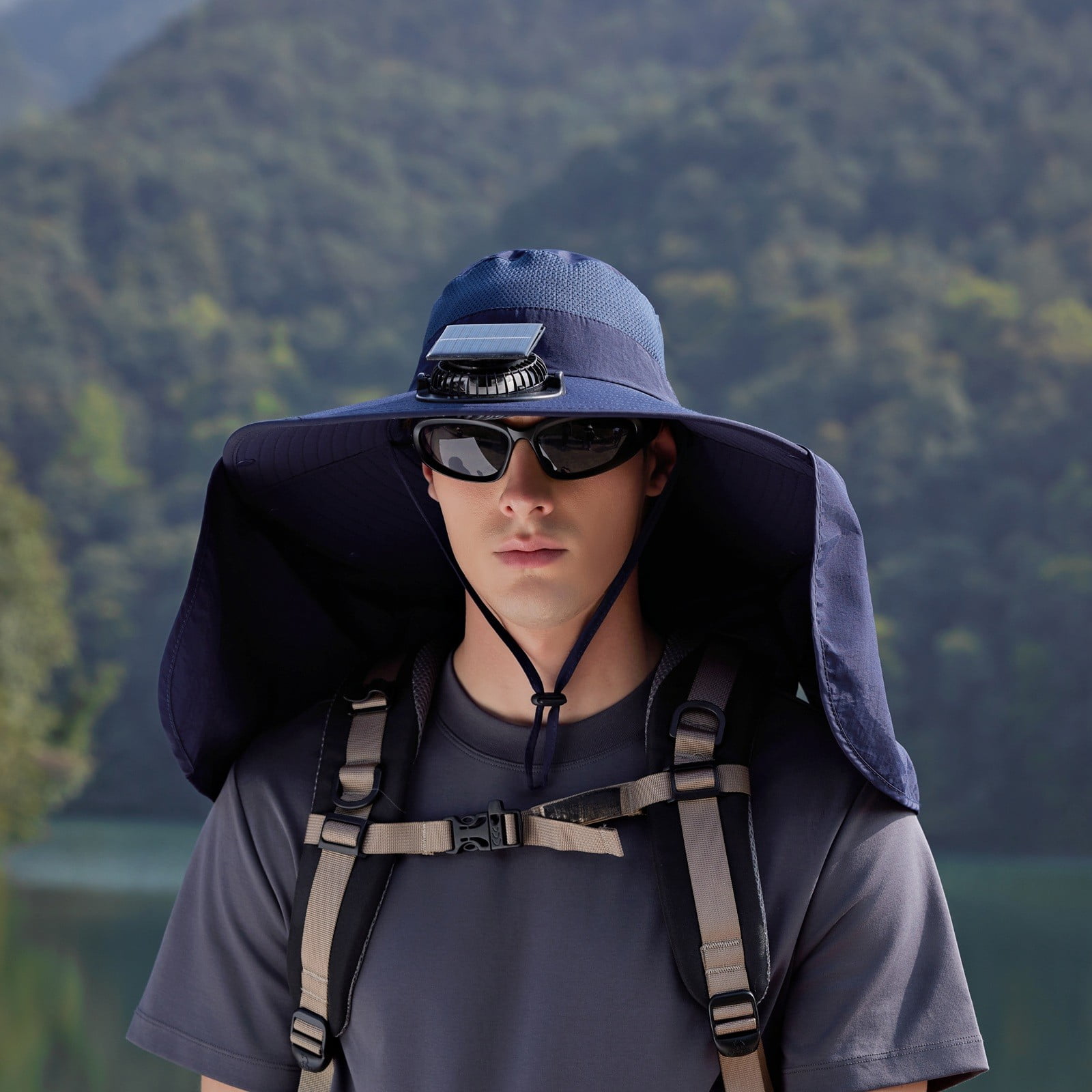 Solar Fan Bucket Hat for Men Women UPF50+ Sun Wide Brim Outdoor Sports ...