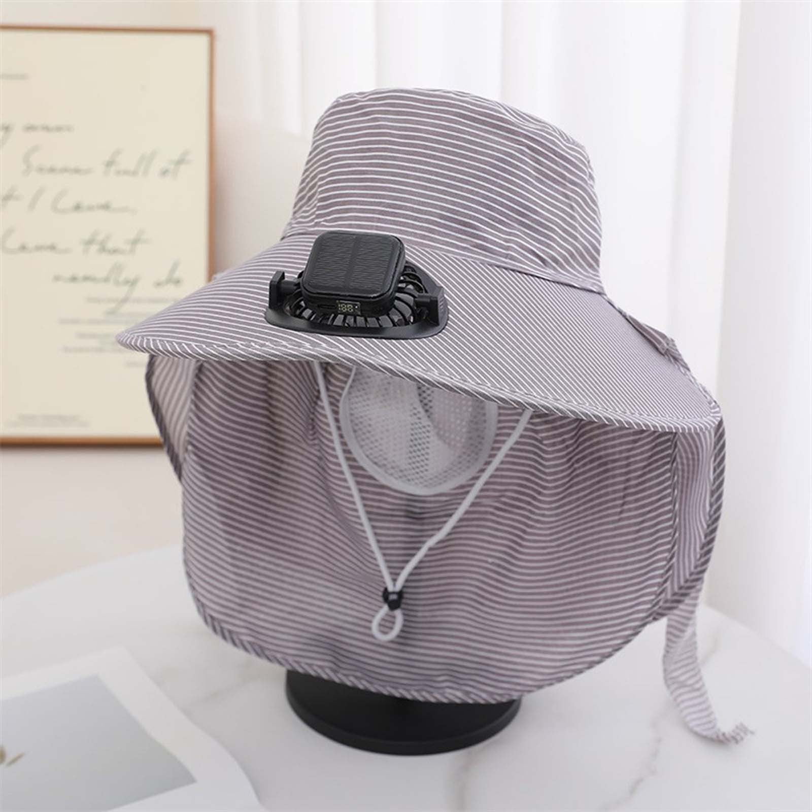 Solar Fan Bucket Hat For Men Women UPF50+ Sun Wide Brim Outdoor Sports Summer Fishing Hat With ...