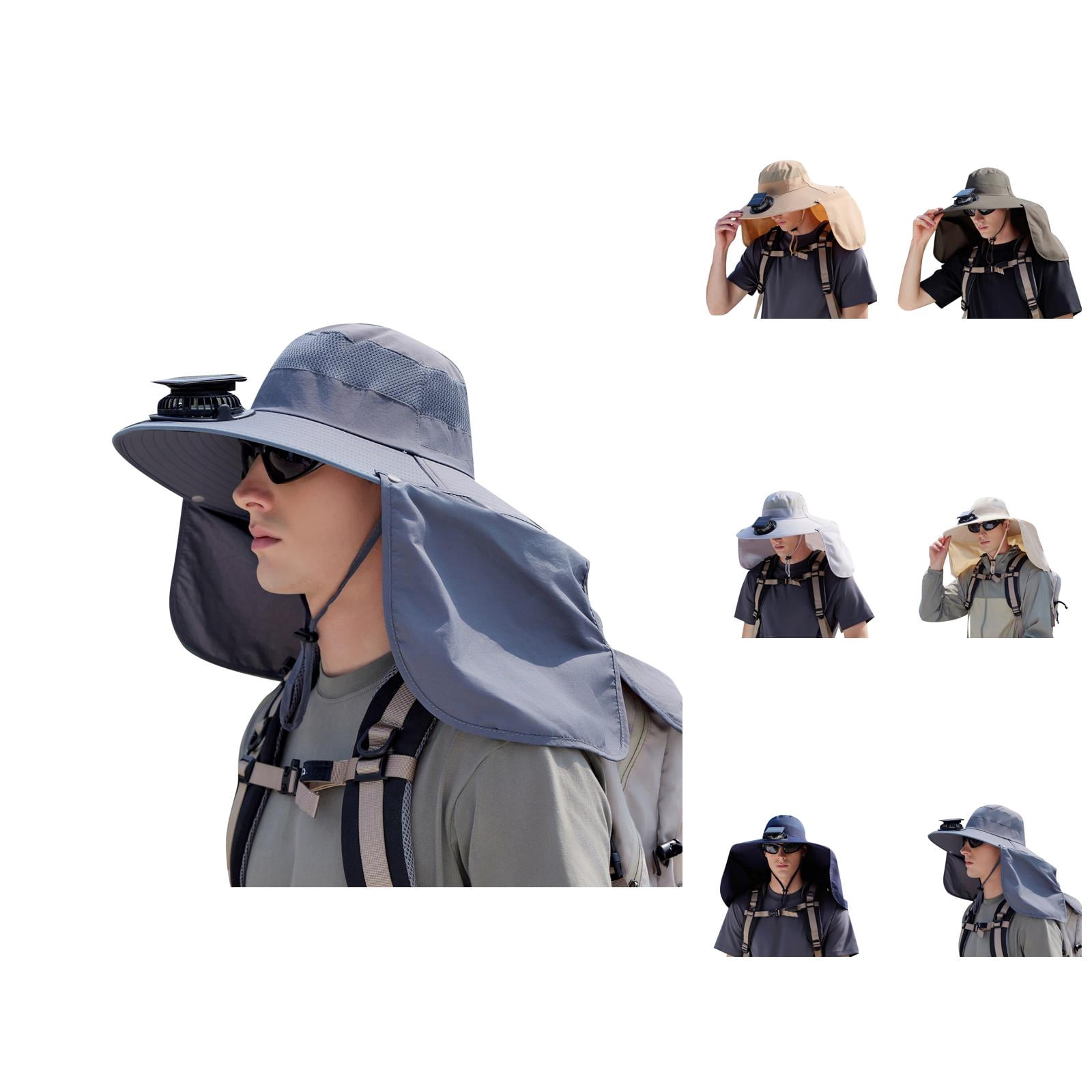 Solar Fan Bucket Hat with Neck Cover - Cooling Hat for Golf Beach UV ...