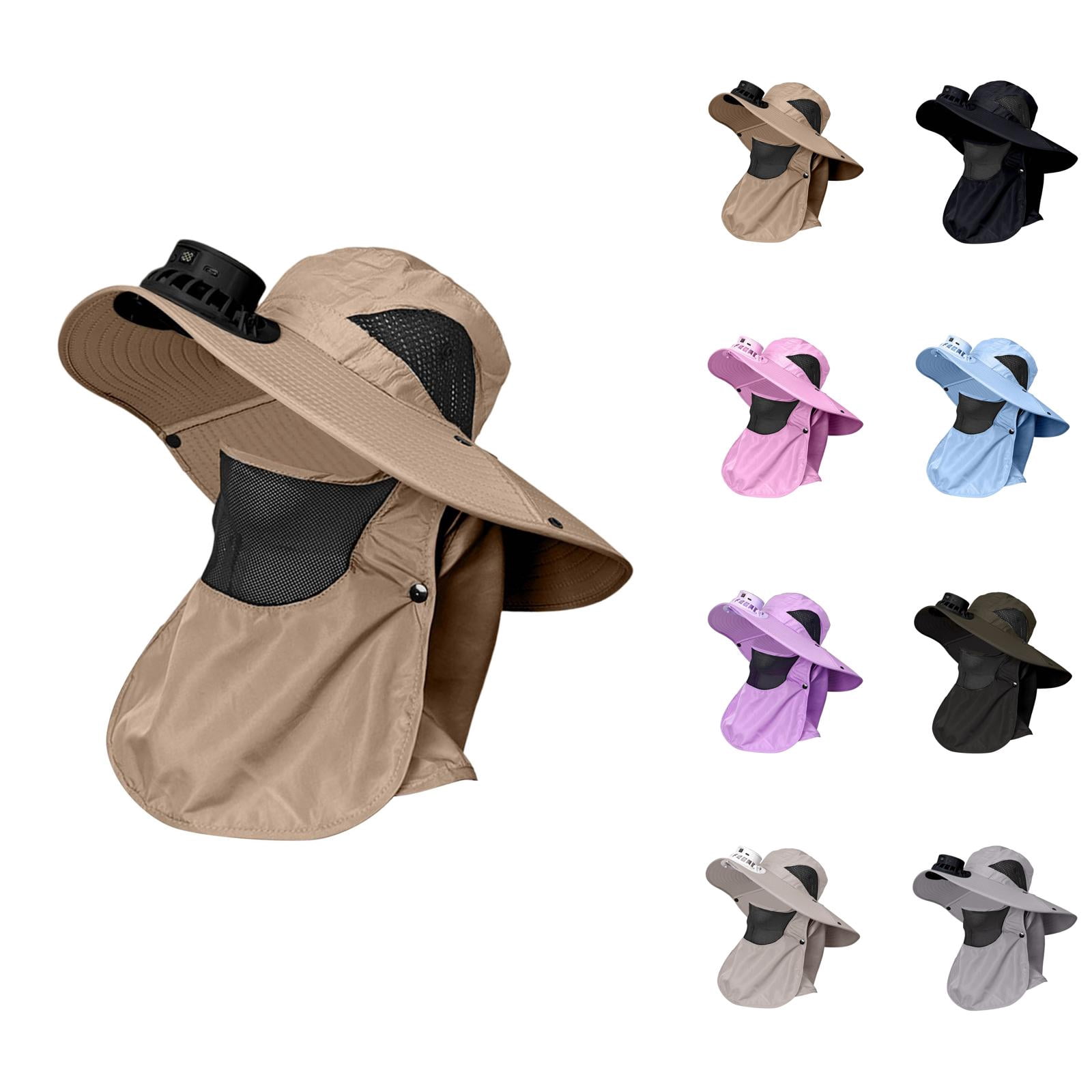 Solar Fan Bucket Hat for Women and Men – Wide Brim Foldable Sun Hat ...