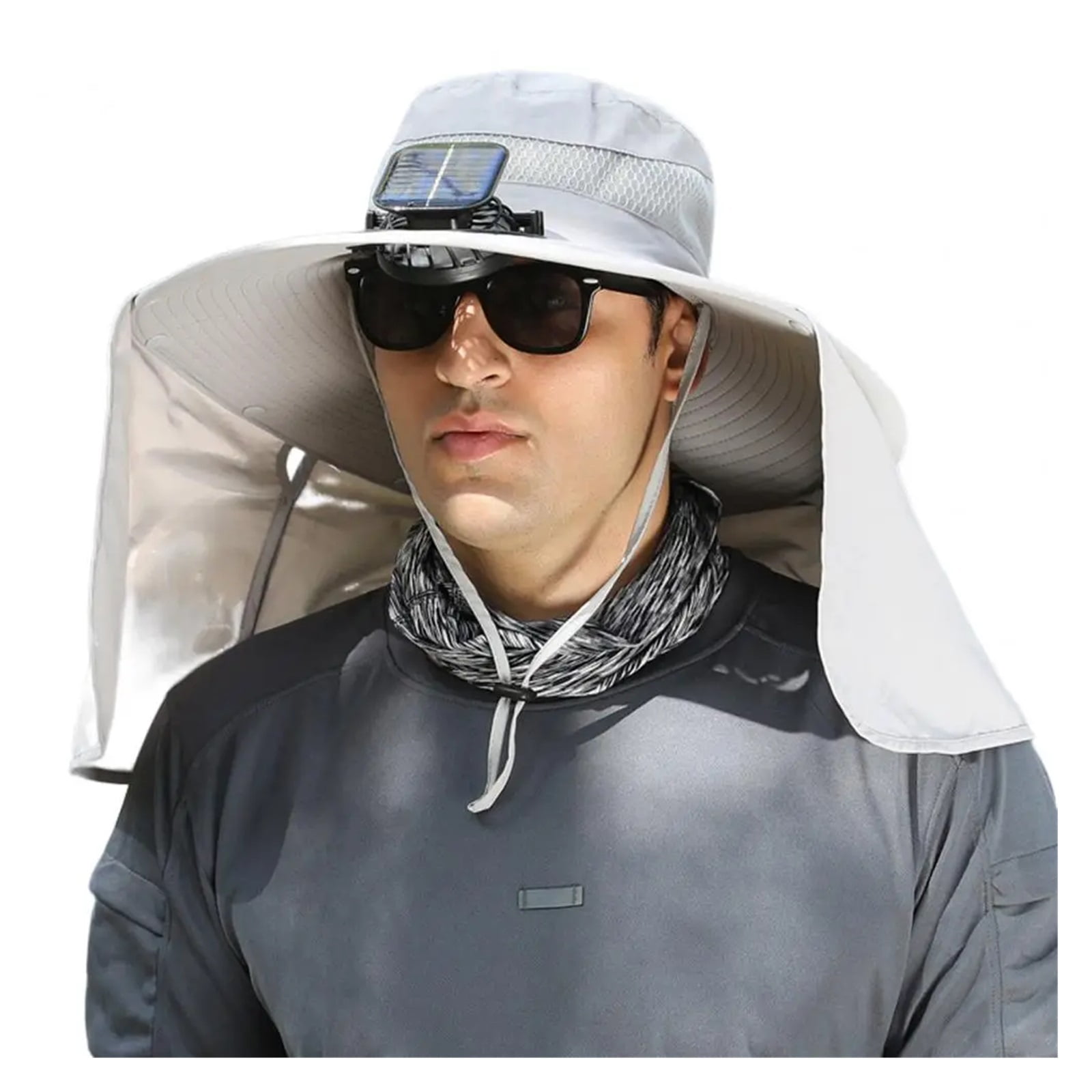 Solar Fan Cap Neck Flap USB Rechargeable UV Cooling Fan Folding Cap ...