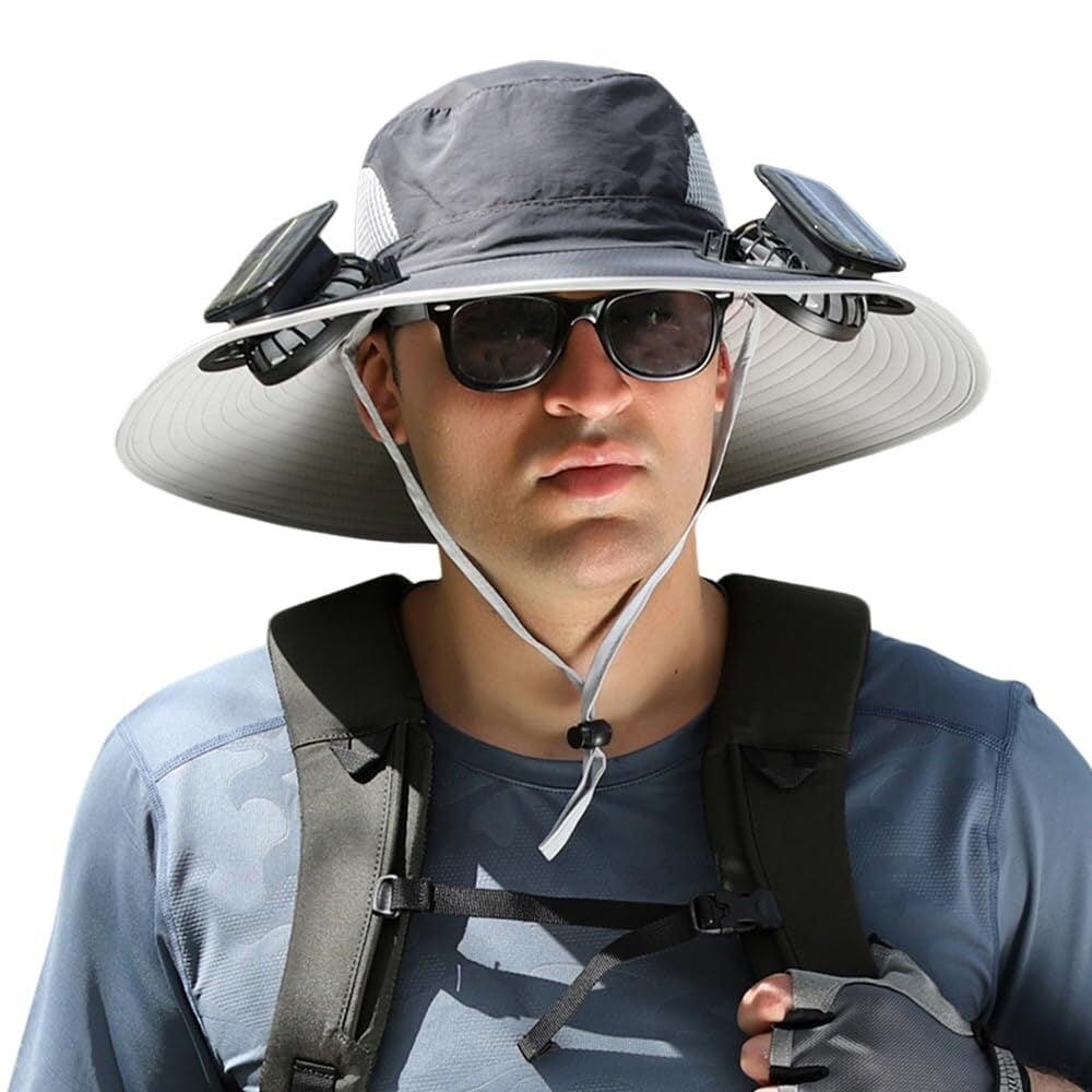 Solar Fan Hat, 2025 Outdoor Wide Brim Sun Hat, Adjustable Range 56-60cm, Sun Bucket Fishing Hats ...