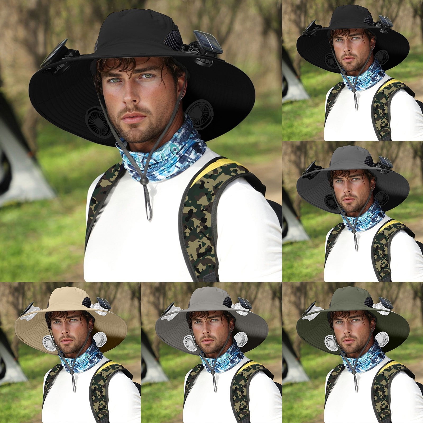 Solar Fan Hat for Men with 2 Solar Fan Sun Outdoor Wide Brim Sun Hat ...