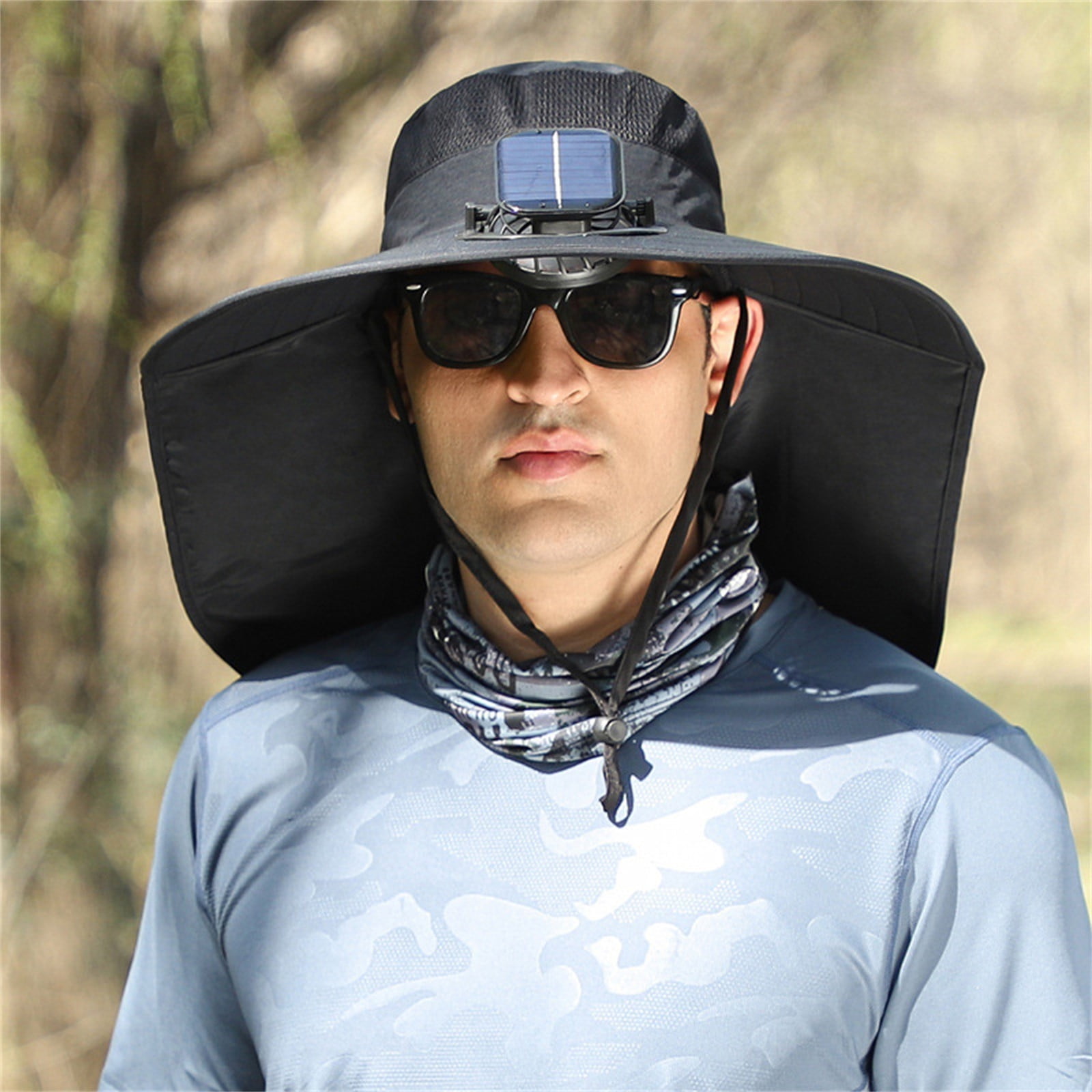 Solar Fan Hat for Men - Rechargeable Outdoor Cooling Hat with Neck Flap ...
