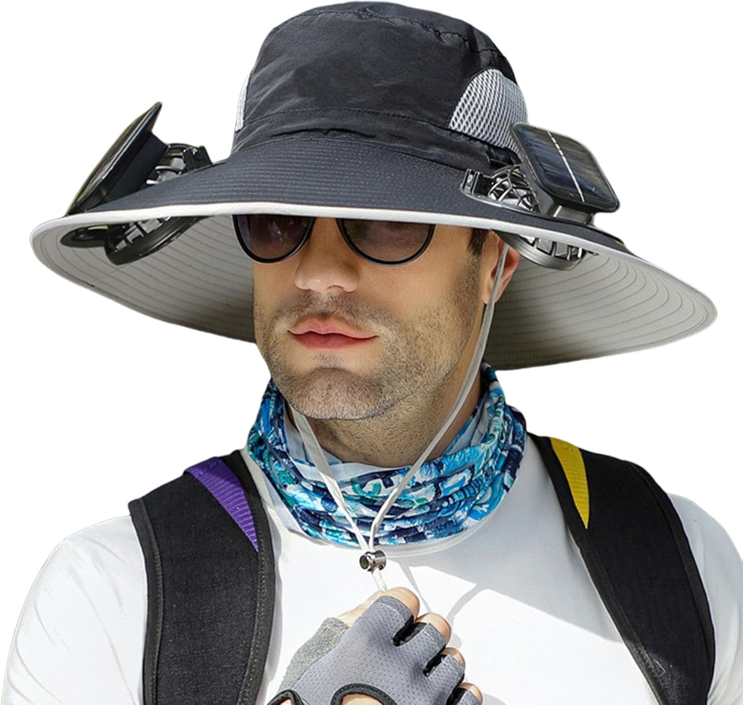 Solar Fan Hat, Men Sun Hat with 2 Solar Fan, Wide Brim Solar Fan ...