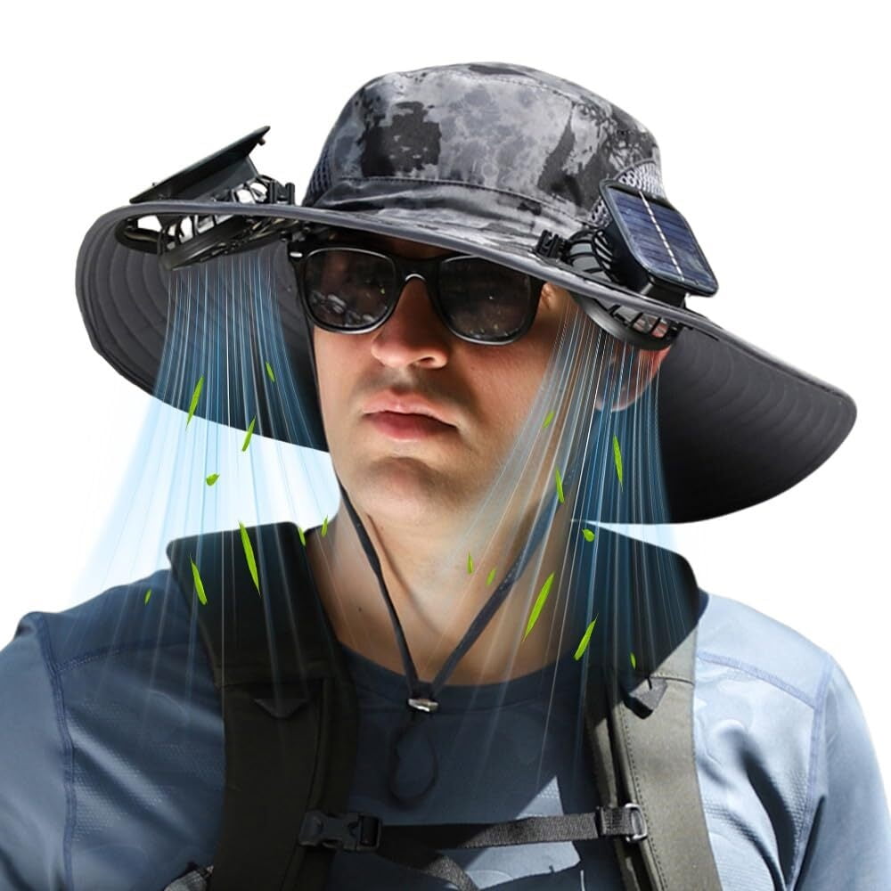 Solar Fan Hat for Men Women,Outdoor Fishing Wide Brim Sun Hat with Fans ...