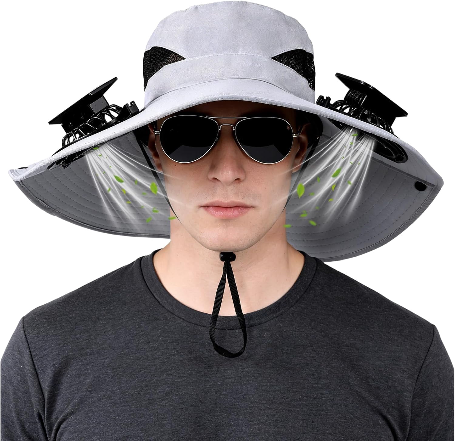 Solar Fan Hat, Solar Powered Hat with 2 Fans for Men Women, Wide Brim ...