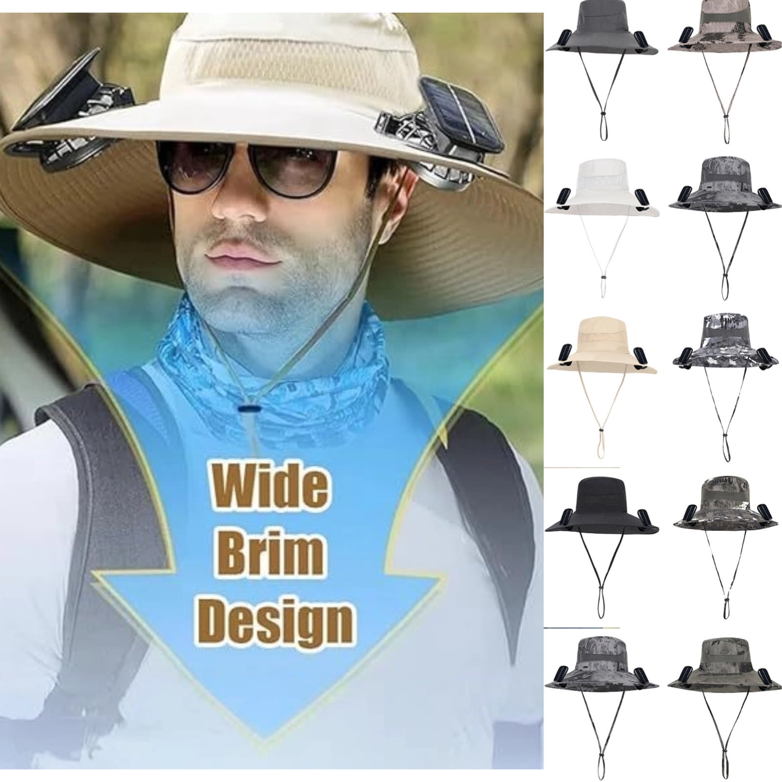Solar Fan Hat, Solar Powered Wide Brim Sun Hat with Fans, Outdoor ...