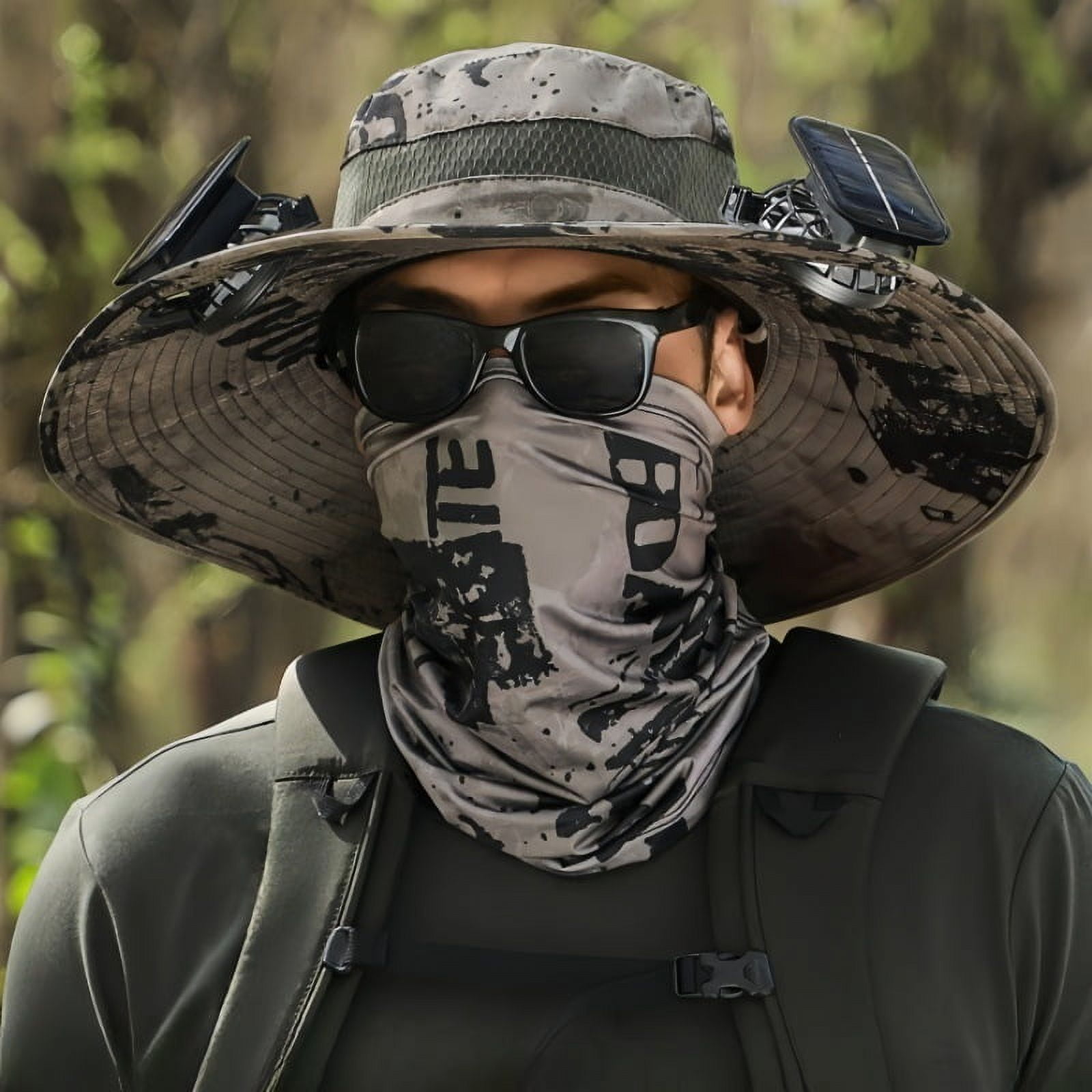 Solar Fan Hat Summer Outdoor Sun Hats 2 Fans Solar + USB Powered Adjustable Angle for Men and ...