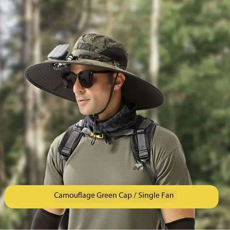 Solar Fan Hat Summer Outdoor Sun Hats 2 Fans Solar + USB Powered ...