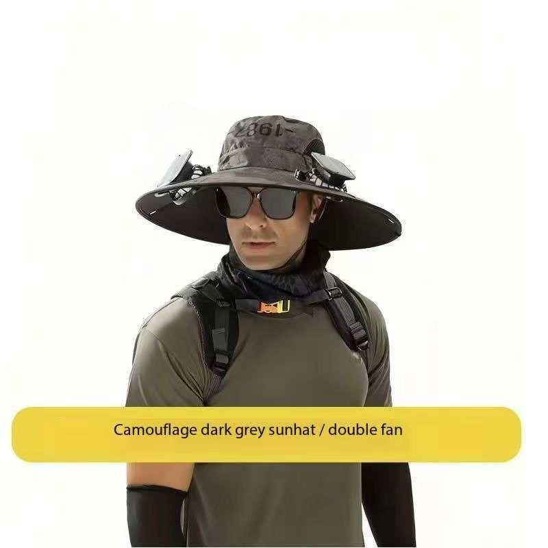 Solar Fan Hat Summer Outdoor Sun Hats 2 Fans Solar + USB Powered ...