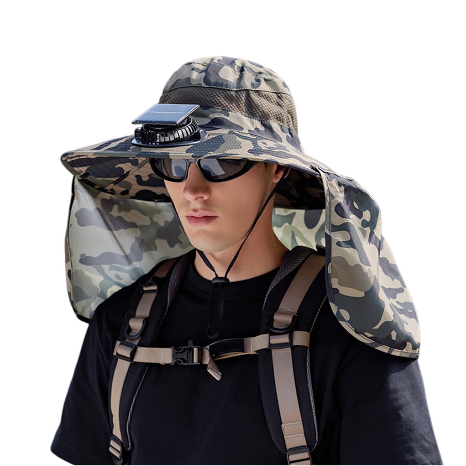 Solar Fan Hat ，Wide Brim Solar Fan Hat with 2 Solar Powered Fan Built ...