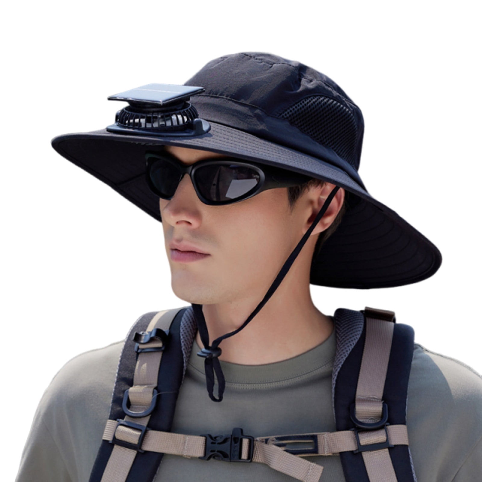 Solar Fan Hat, Wide Brim Solar Fan Outdoor Fishing Hat with Large Fans ...