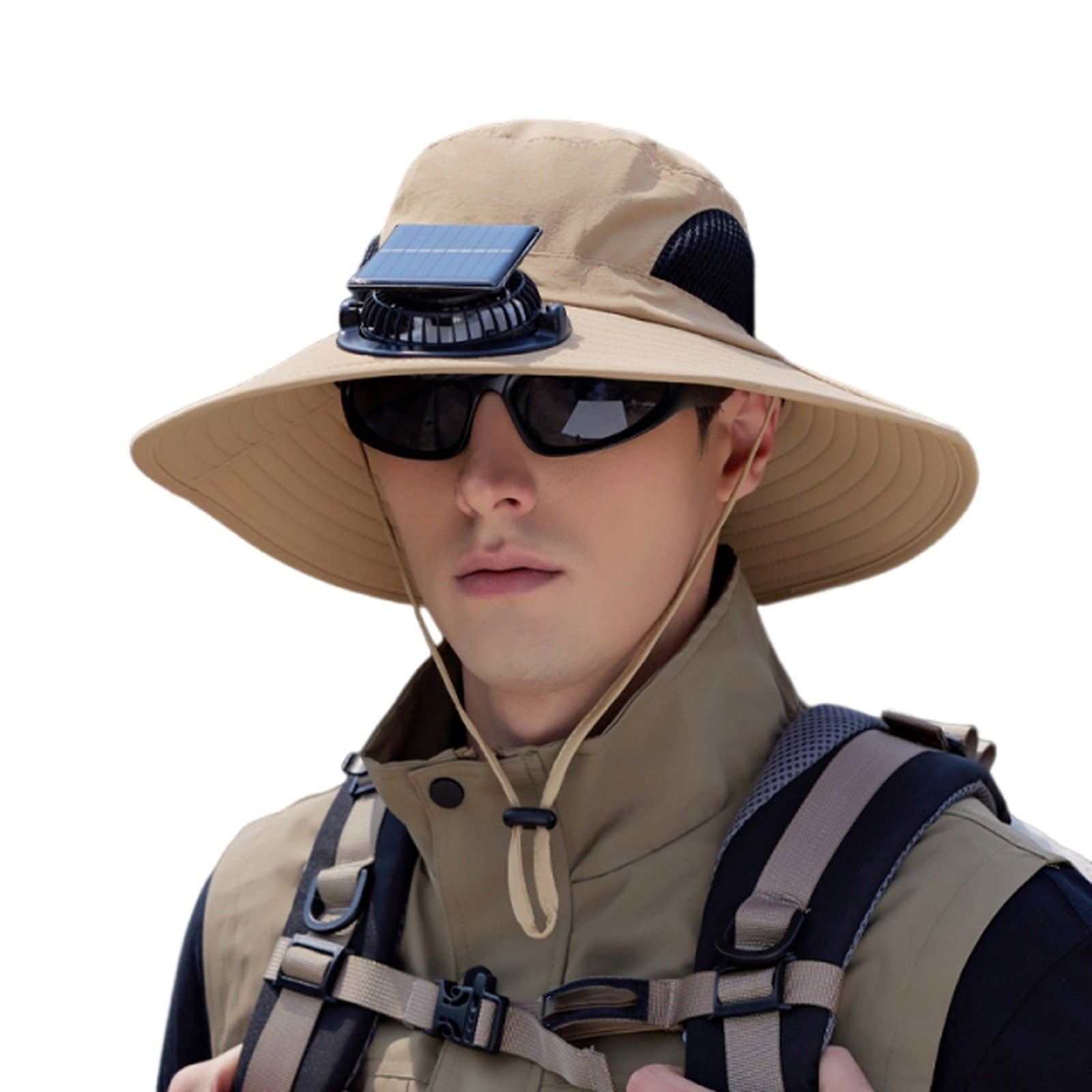 Solar Fan Hat, Wide Brim Solar Fan Outdoor Fishing Hat with Large Fans ...