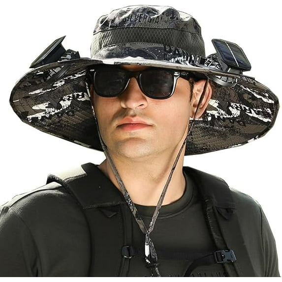 Solar Fan Hat Wide Brim, Sun Hat with Fans Solar Power, Outdoor Sun ...