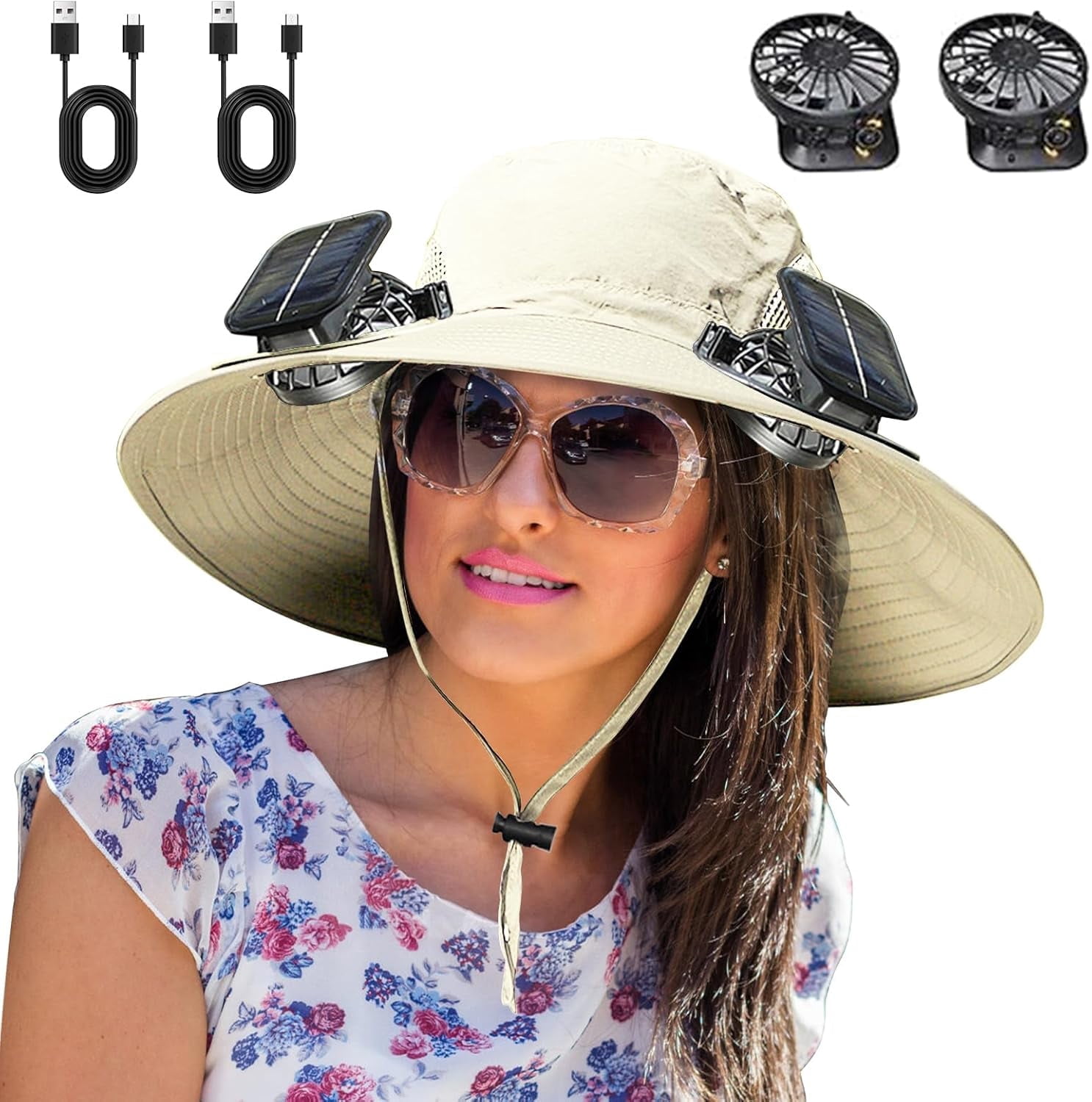 Solar Fan Hat,Wide Brim UPF 50+Sun Hat with Dual USB/Solar Fans ...