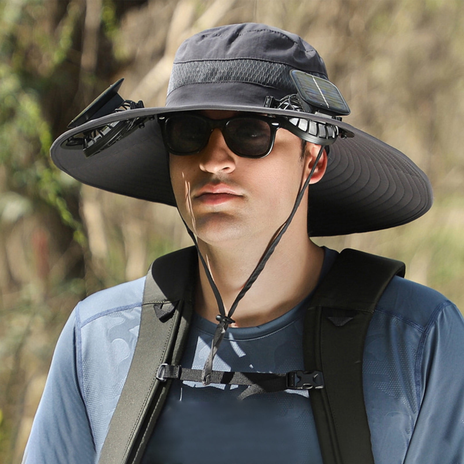 Solar Fan Hat, Wide-Brimmed Sun Hat with 2 Fans, Solar + USB Powered ...