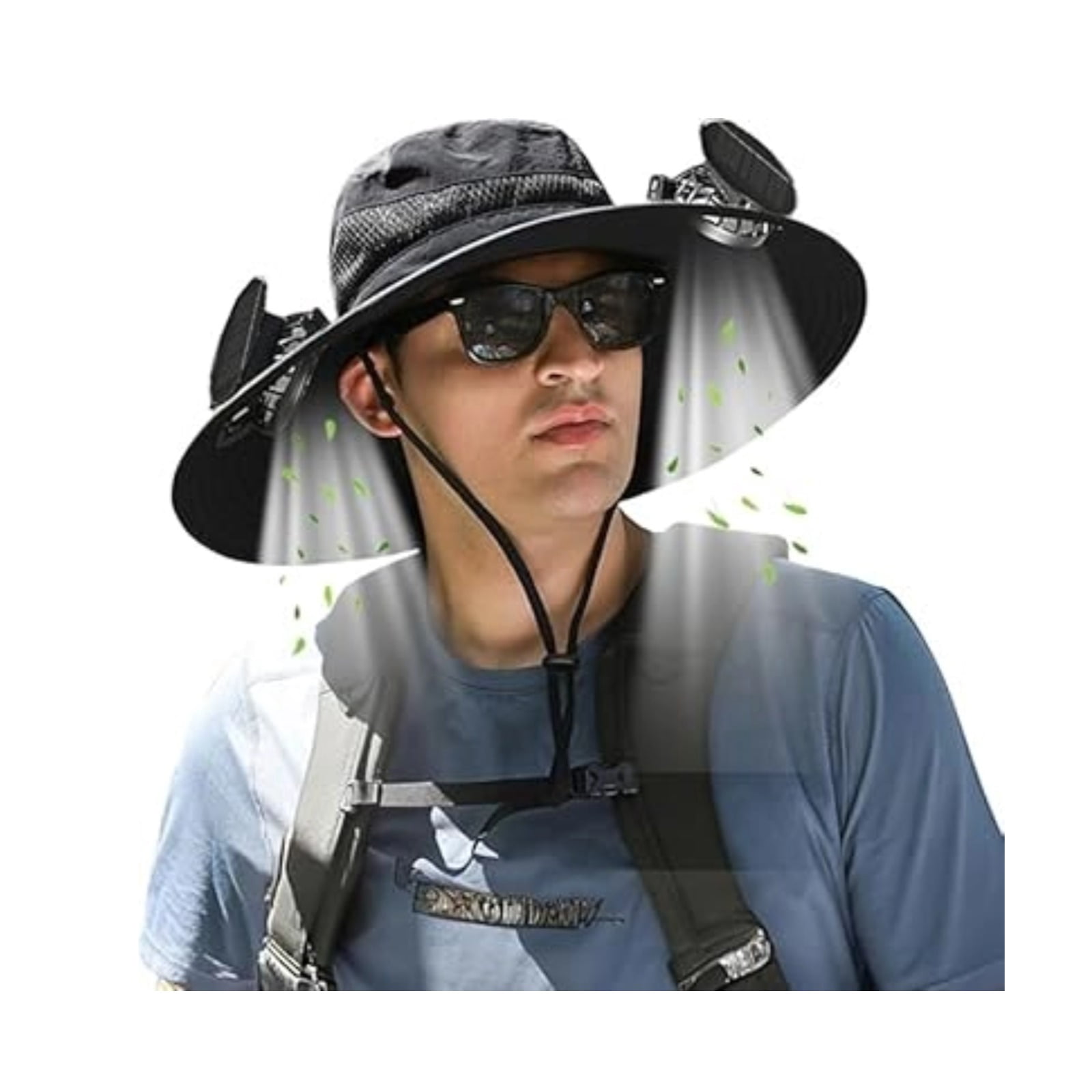 Solar Fan Hat, Wide-Brimmed Sun Hat with 2 Fans, Solar + USB Powered ...