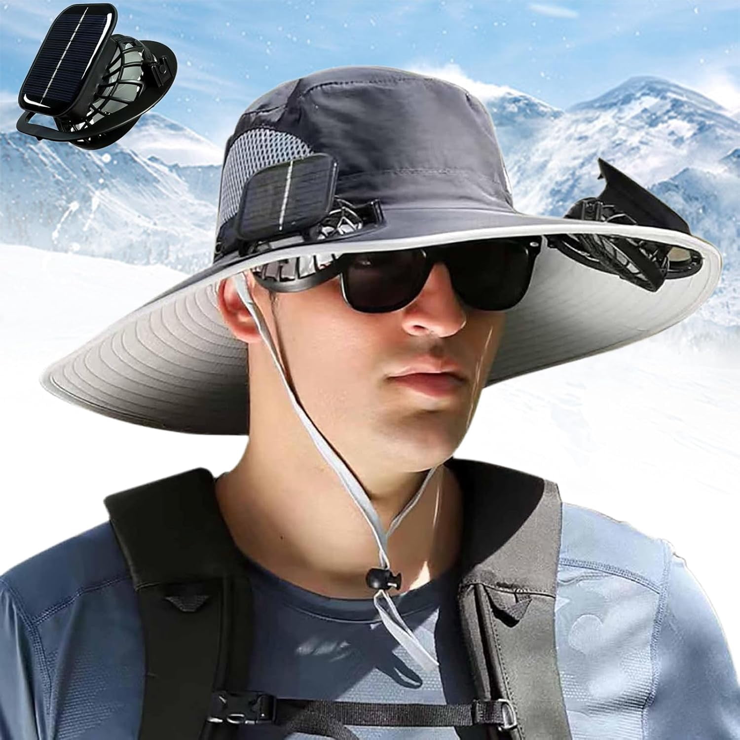 Solar Fan Hat, Wide-Brimmed Sun Hat with 2 Fans, Solar + USB Powered ...