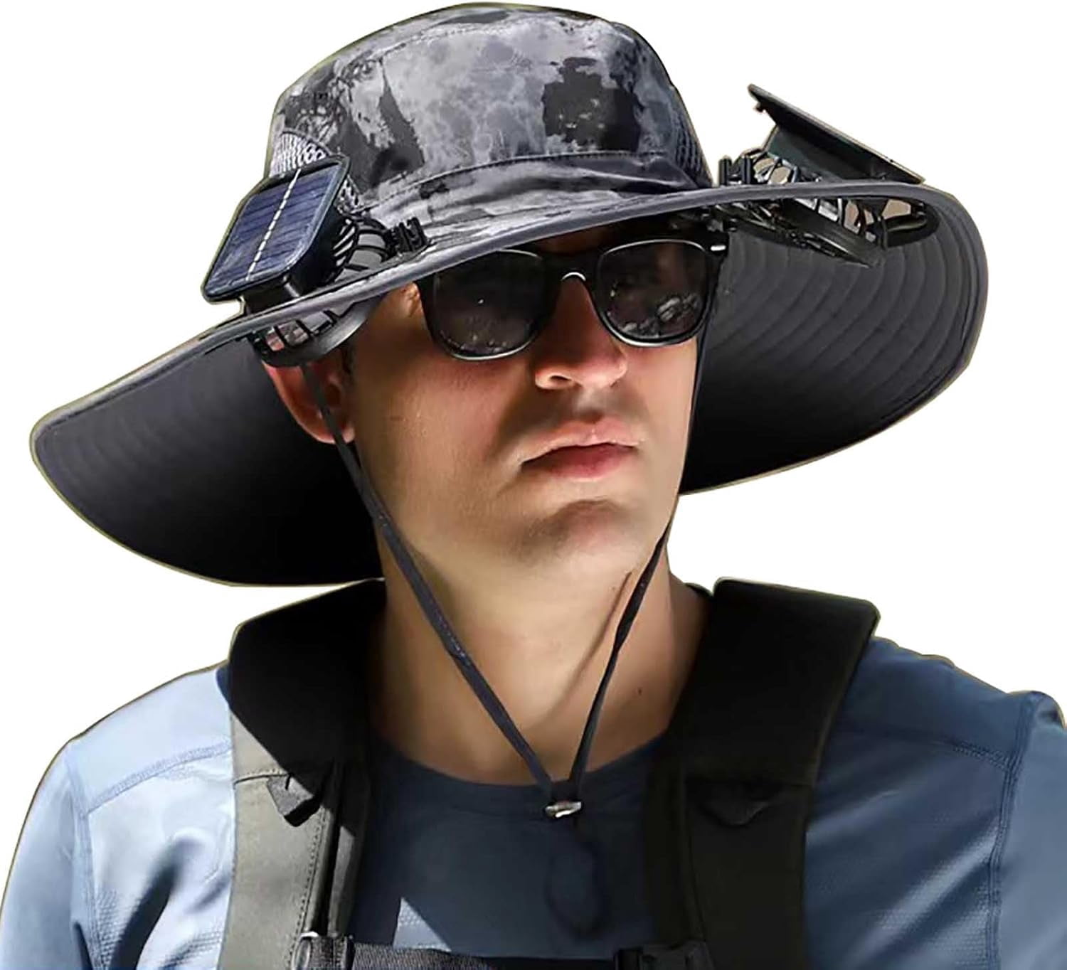 Solar Fan Hat, Wide-Brimmed Sun Hat with 2 Fans, Solar + USB Powered ...