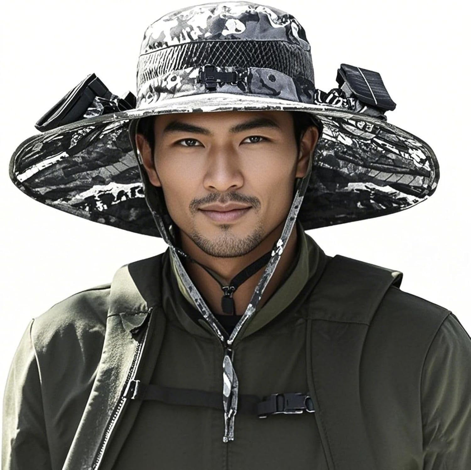 Solar Fan Hat Wide Edge Outdoor Sun Hat with 2 Solar Fans and 3 Wind ...