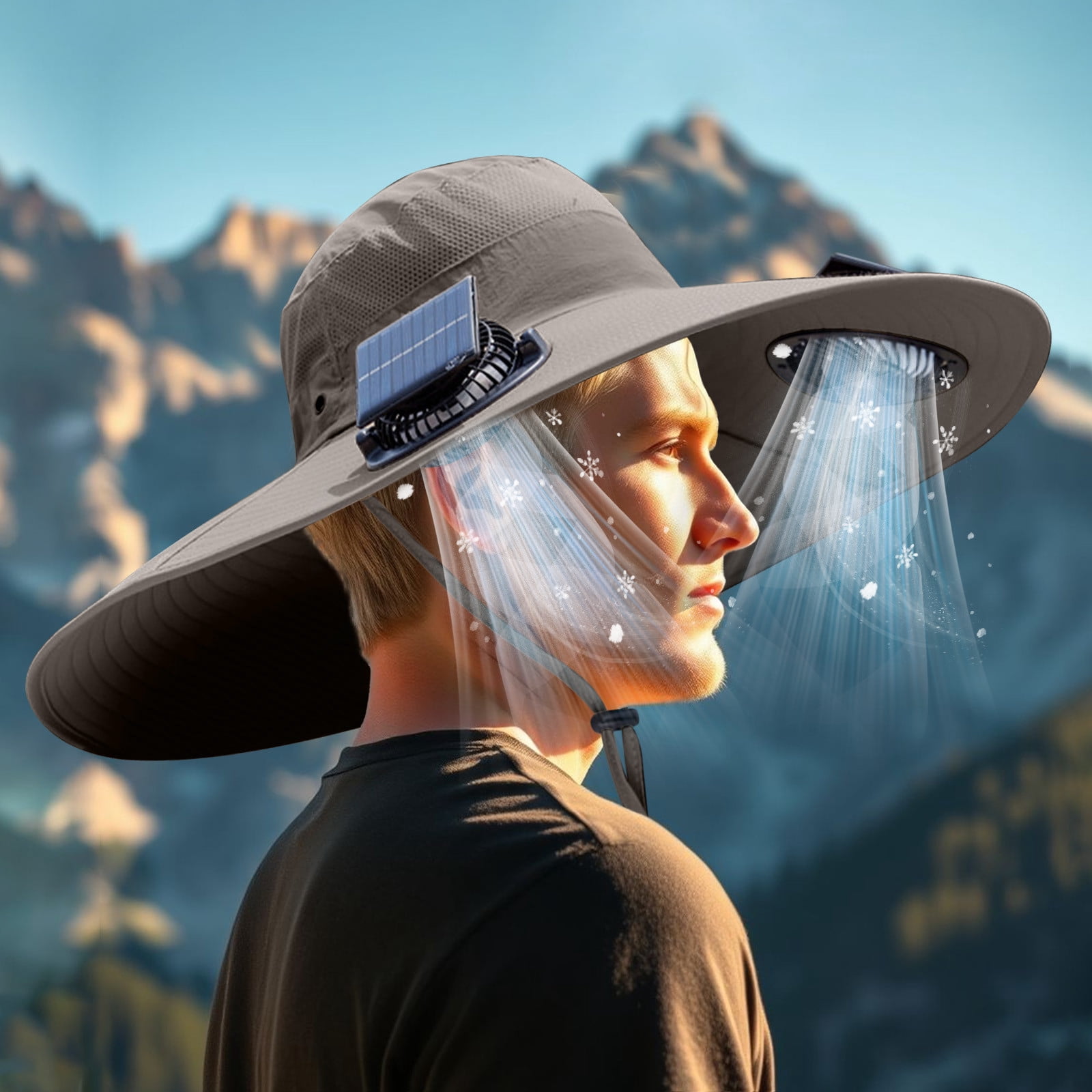 Solar Fan Hat for Men, Wide Brim Boonie Hat with Rechargeable Cooling ...