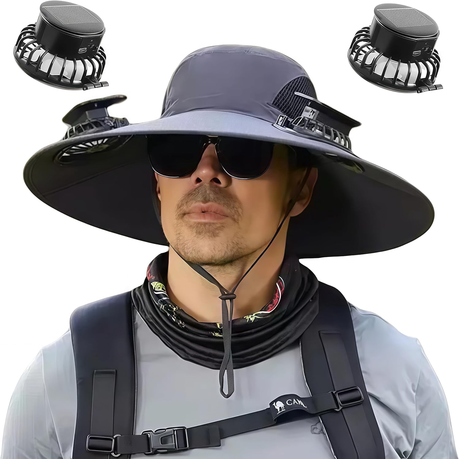 Solar Fan Hat for Men Women,UPF50+ Wide Brim Sun Hats with 2 Built-in ...