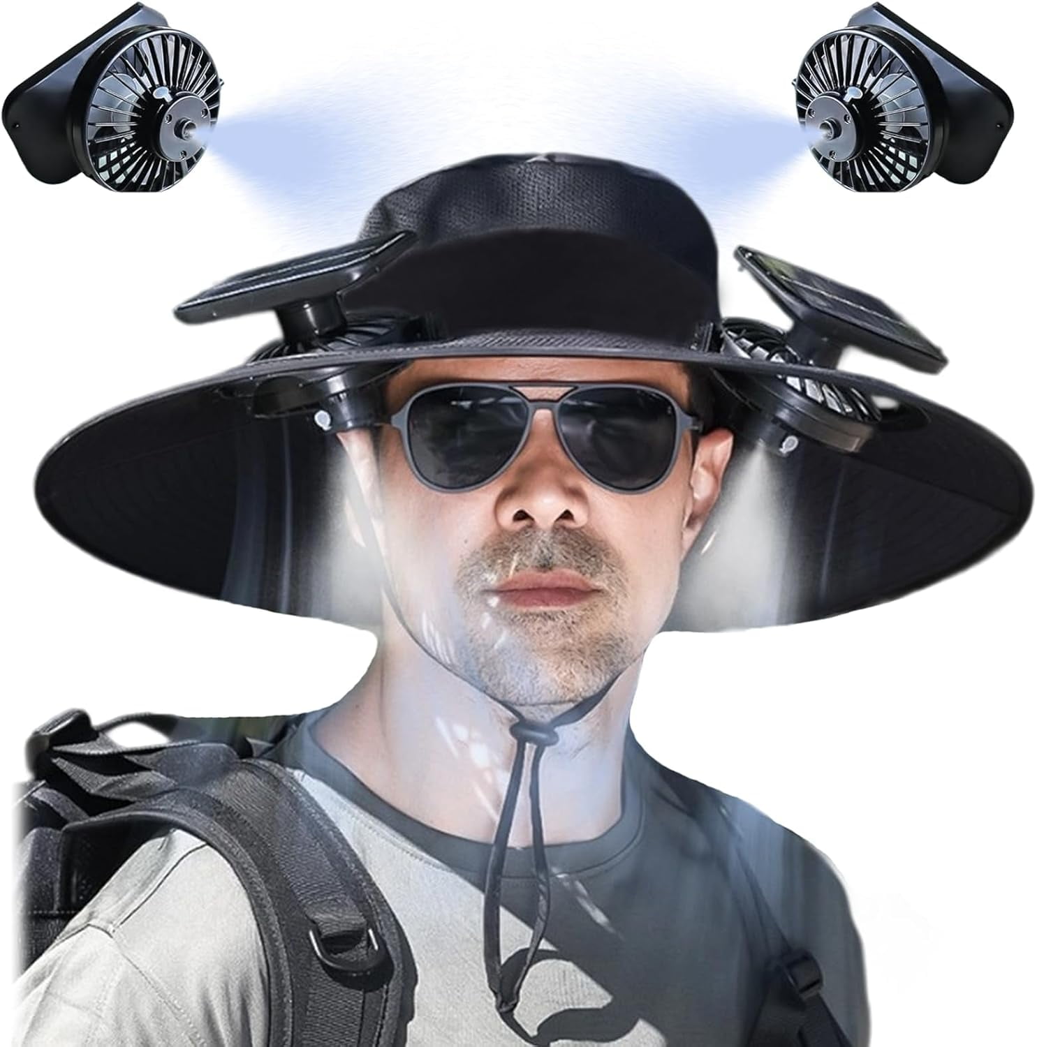 Solar Fan Hat with Mist, USB Solar Charging Mist Fan Wide Brim Hat ...