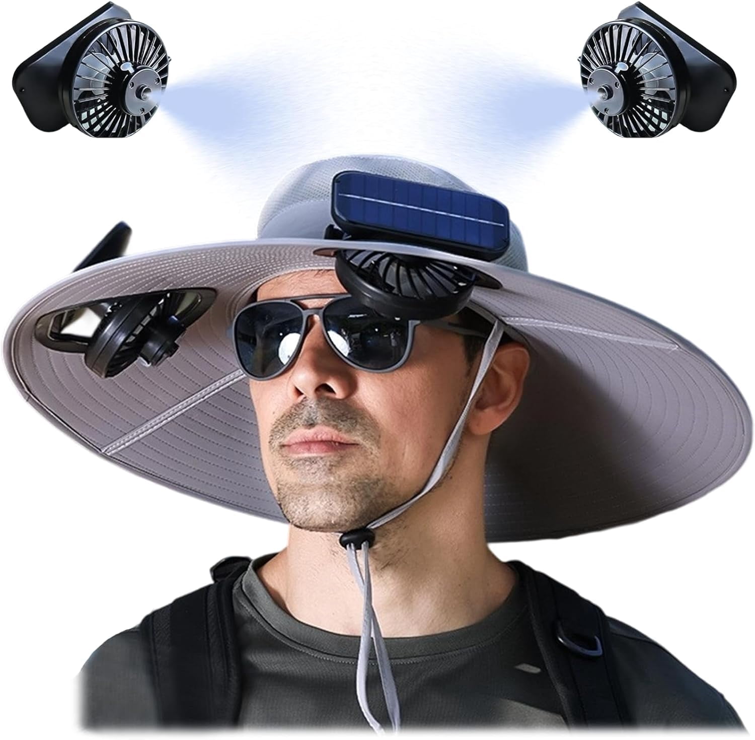Solar Fan Hat with Mist, USB Solar Charging Mist Fan Wide Brim Hat ...