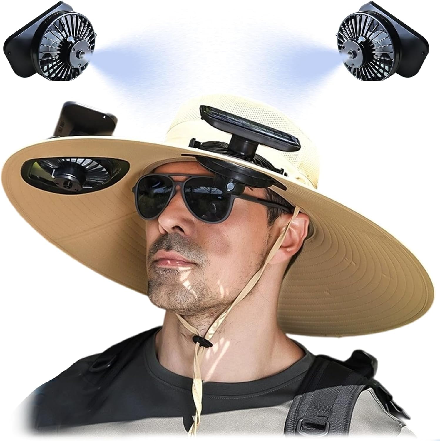 Solar Fan Hat with Mist, USB Solar Charging Mist Fan Wide Brim Hat ...
