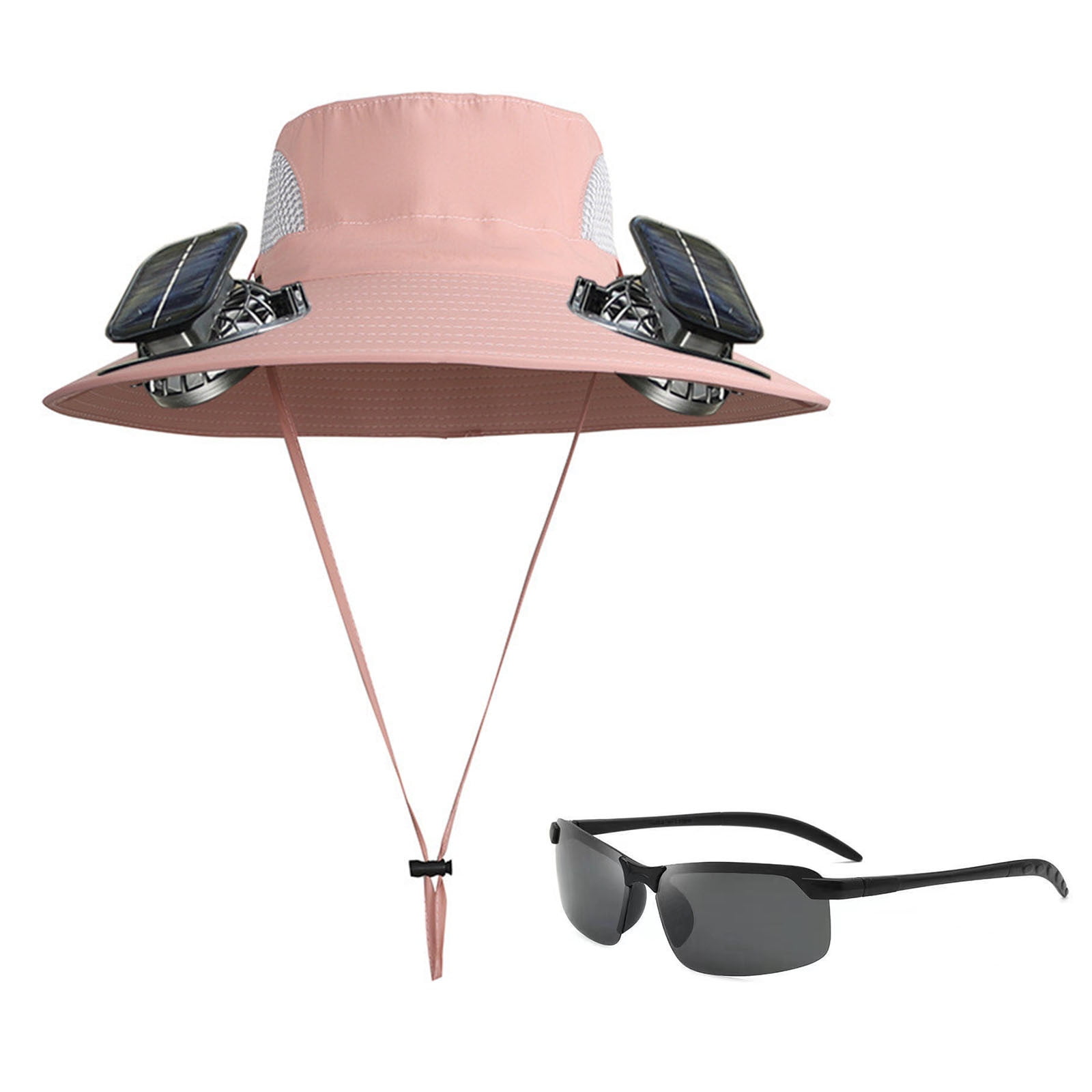 Solar Fan Hat with Sunglasses, Wide-Brim Sun Hat with 2 Solar-Powered ...