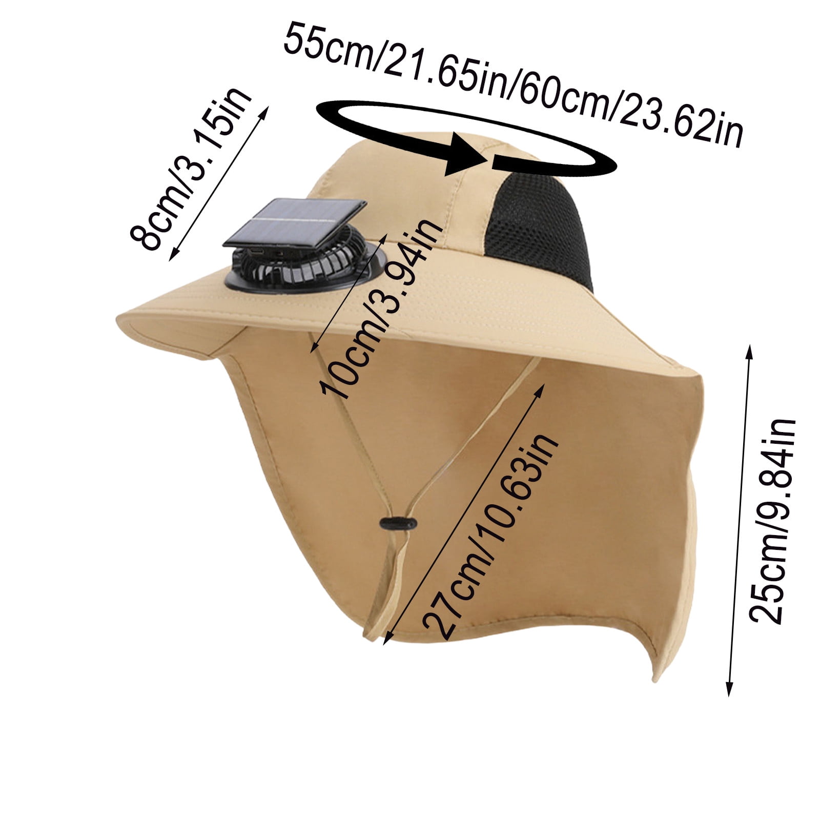 Solar Fan Sun Hat Rechargeable Solar Fan Cap Adjustable Brim with ...