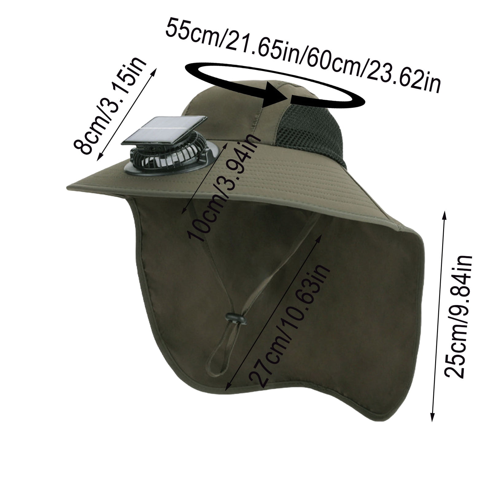 Solar Fan Sun Hat Rechargeable Solar Fan Cap Adjustable Brim with ...