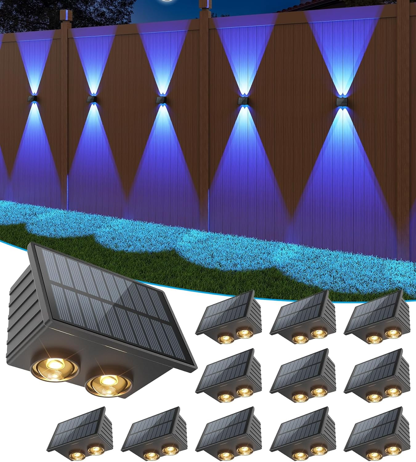 Solar Fence Lights 12 Pack, Color Glow LED Up and Down Wall Lights ...