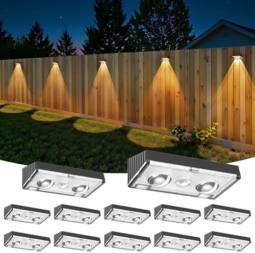 Solar Fence Lights,12 Pack Deck Light,Led Lights Warm White Outdoor ...