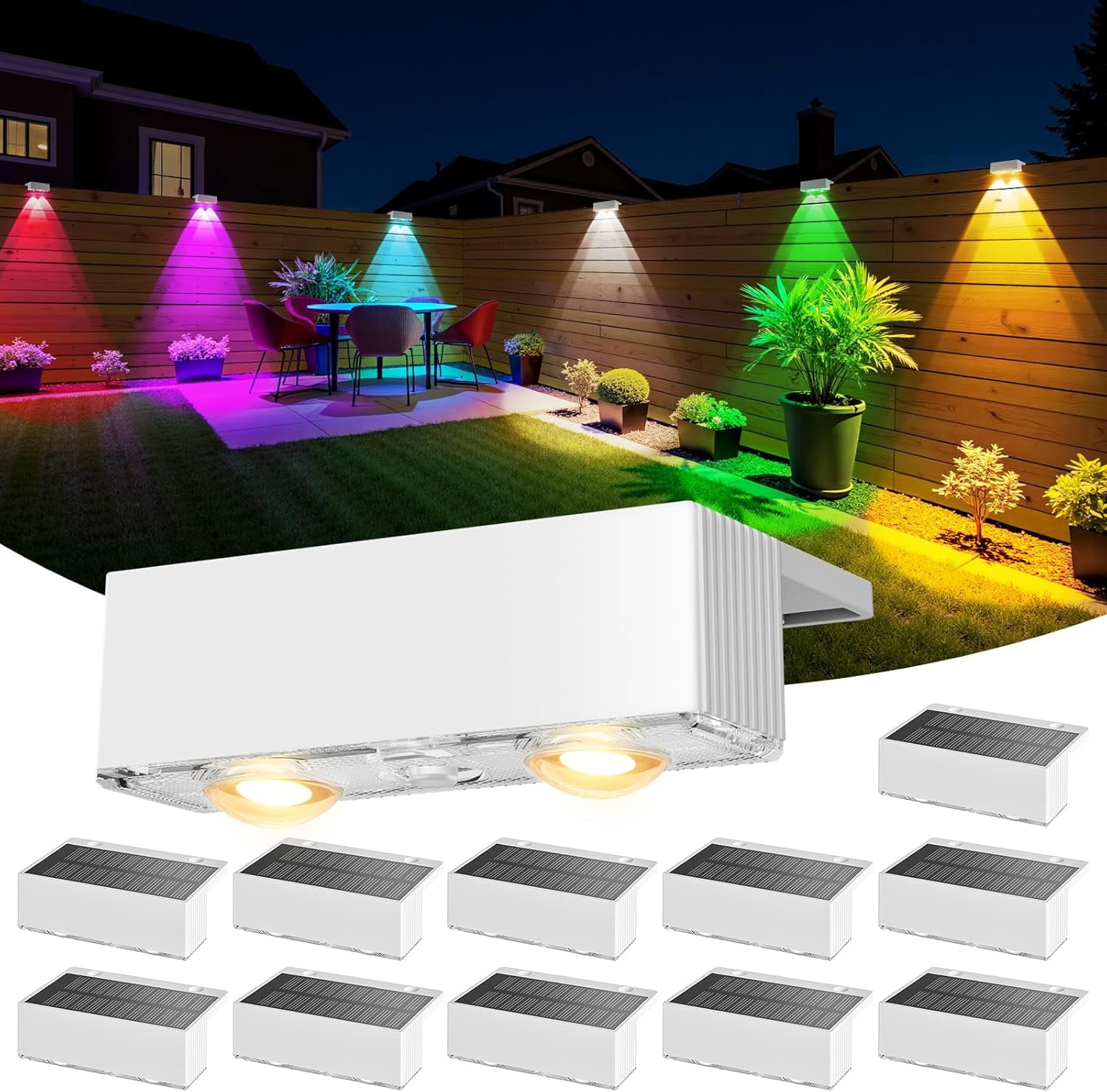 Solar Fence Lights,12 Pack Deck Light,Led Outdoor Lamp 3000K/6000K ...