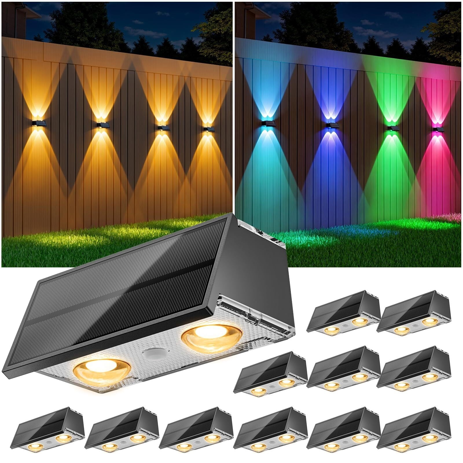 Solar Fence Lights,12 Pack Deck Light,Led Outdoor Lights 3000K/4500K ...