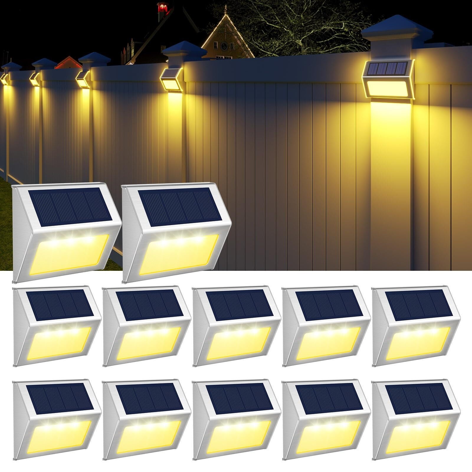 Solar Fence Lights - 12 Pack Solar Outdoor Light Deck Lights Waterproof ...
